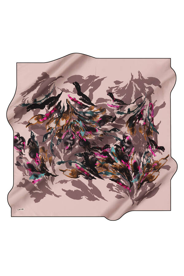 Çiçek Desenli 90X90 Aker İpek Tivil Eşarp - Aker