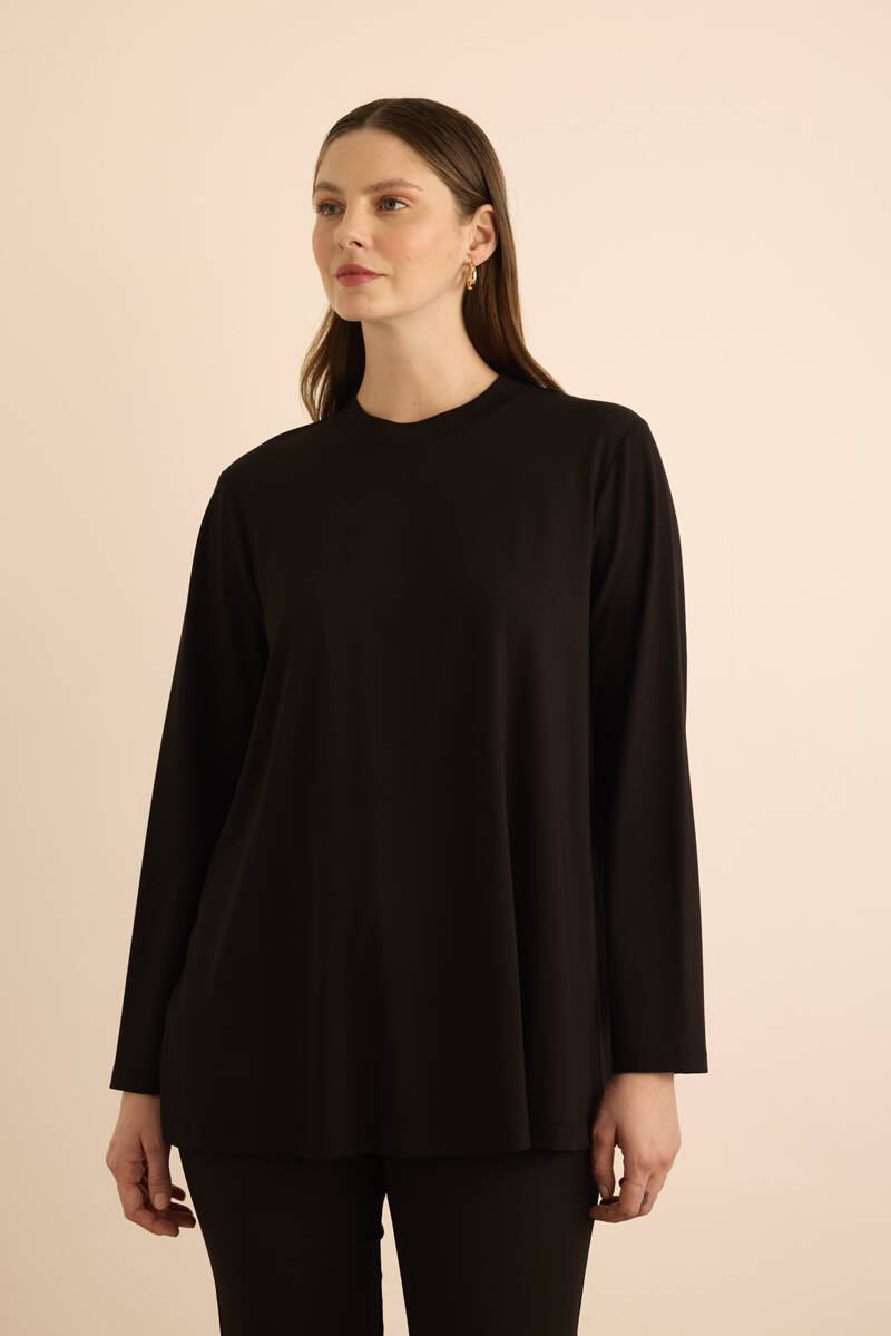Siyah Uzun Kollu Örme Tunik - Aker